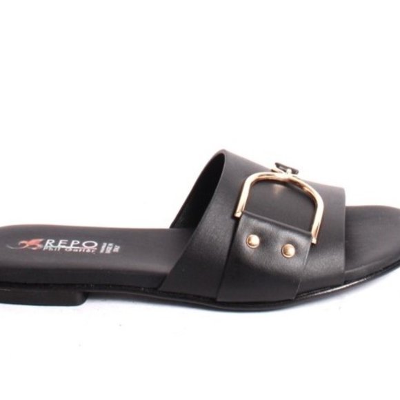 PHIL GATIÈR by REPO | Shoes | Italian Black Gold Leather Slides Flats ...